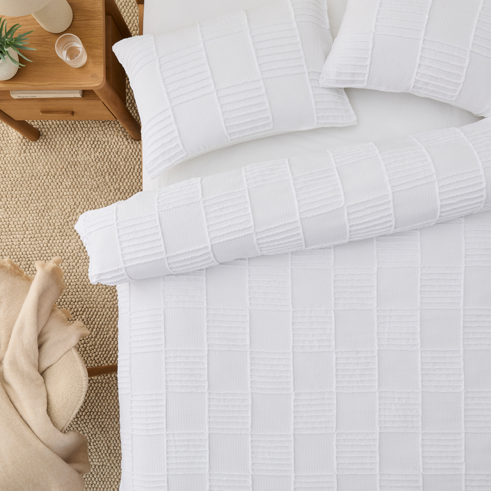 Jamie White Tufted Checkerboard Quilt Cover Set | Adairs