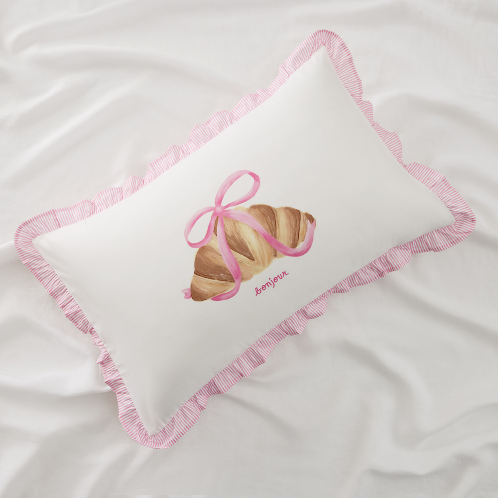 Easter Bonjour White Ruffle Text Pillowcase | Adairs