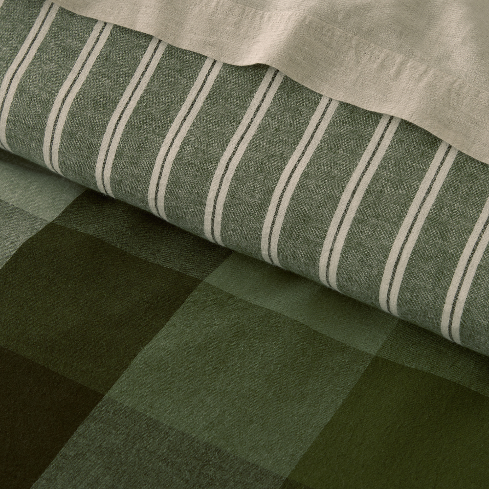 Linen Cotton Thyme Check Green Quilt Cover Set + Separates | Adairs