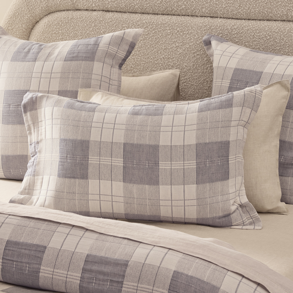 Finn Storm Blue Check Quilt Cover Set + Separates | Adairs