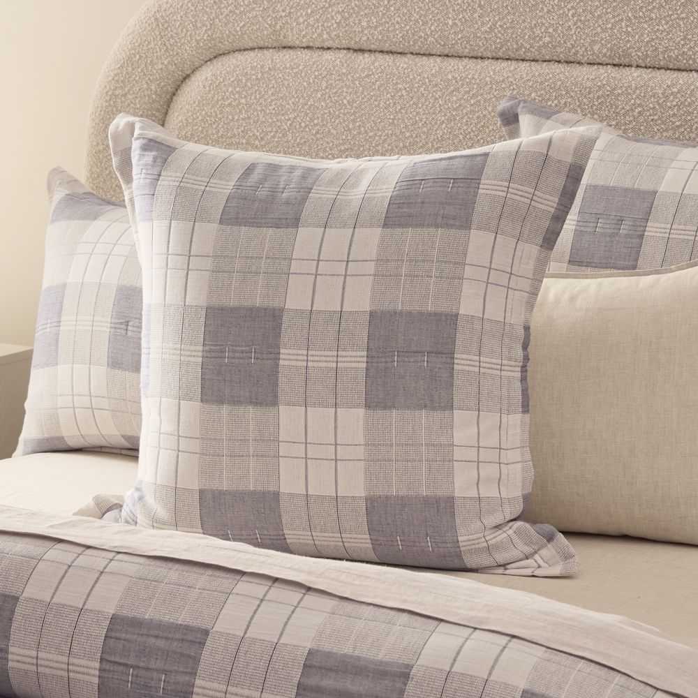 Finn Storm Blue Check Pillowcases | Adairs
