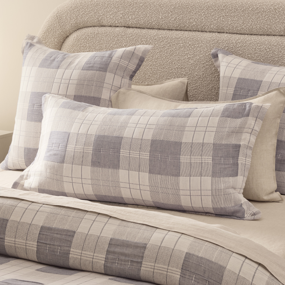 Finn Storm Blue Check Quilt Cover Set + Separates | Adairs