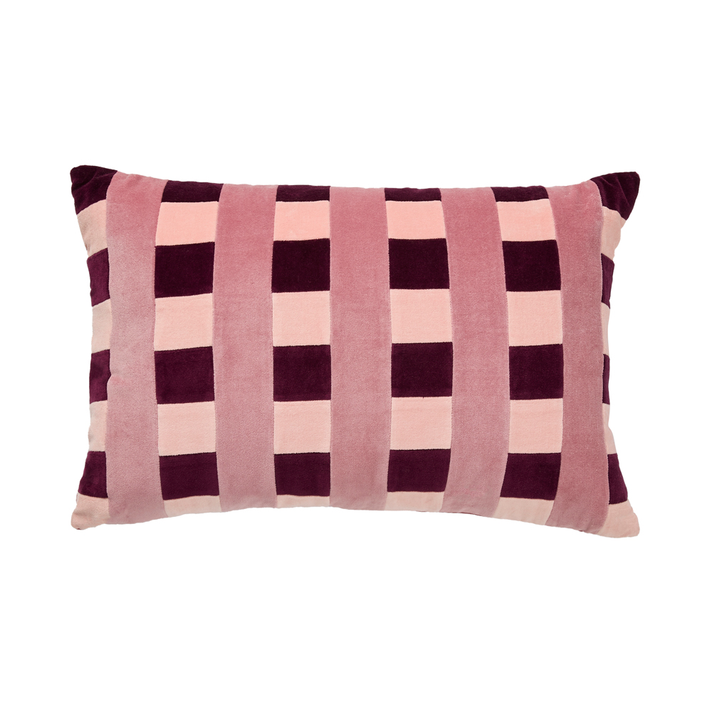 Charlie Pink Check Velvet Cushion | Adairs