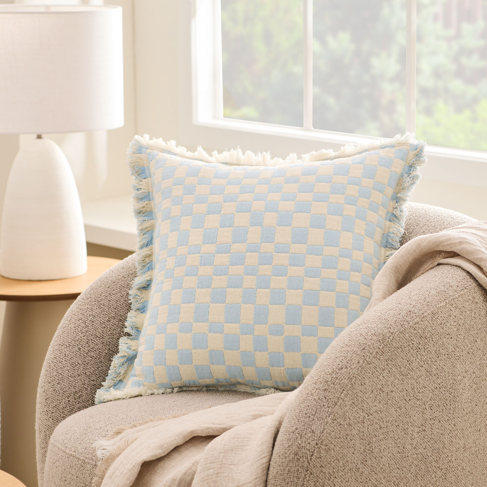 Beckett Light Blue Check Cushion | Adairs