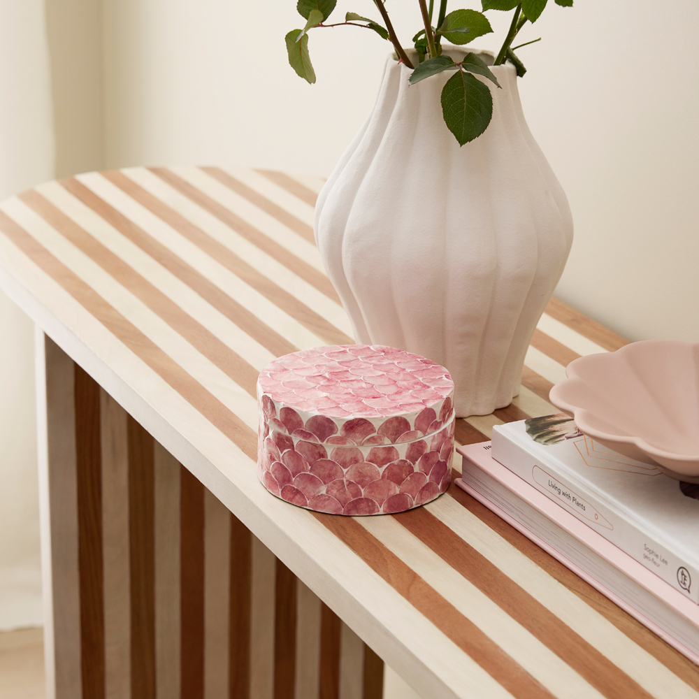 Sicily Raspberry Tile Capiz Trinket Box | Adairs