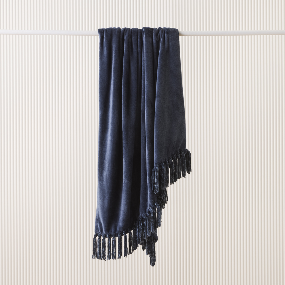 Aspen Navy Fleece Tassel Throw | Adairs