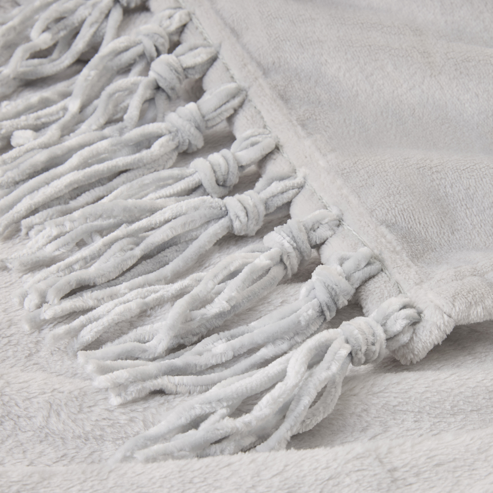 Aspen Silver Fleece Tassel Throw | Adairs