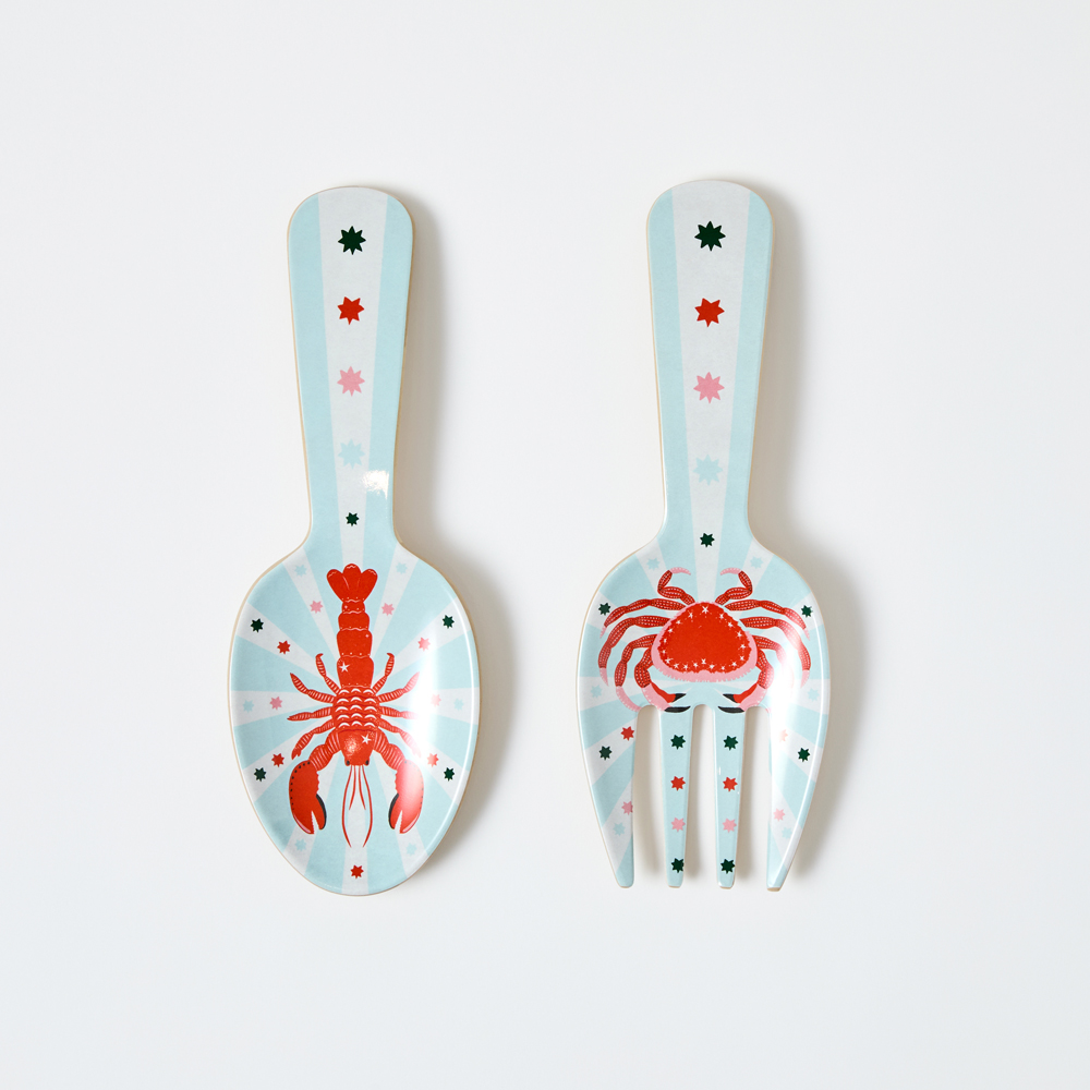 La Mer Coastal Crab Lobster Melamine Salad Servers | Adairs