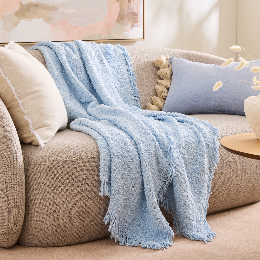 Leiden Cashemere Blue Boucle Throw | Adairs