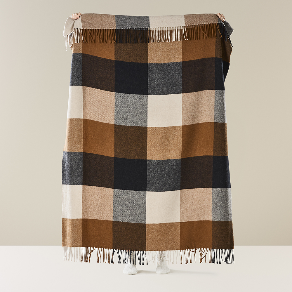 Holland Navy & Brown Wool Throw | Adairs