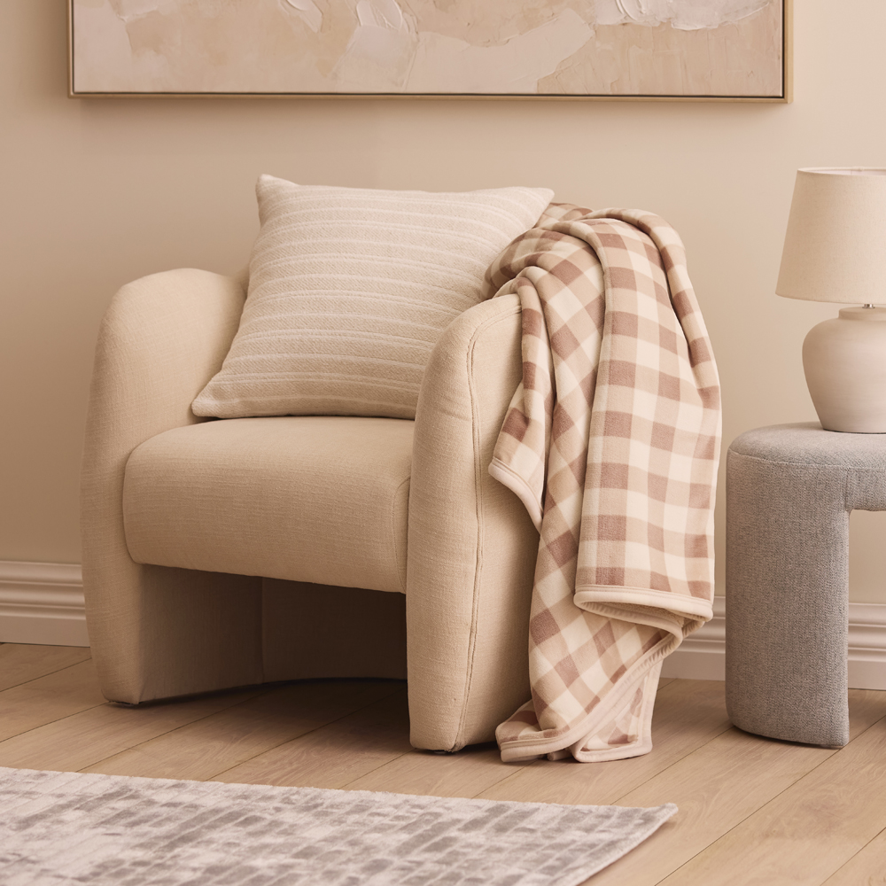 Natural Gingham Sherpa Throw | Adairs