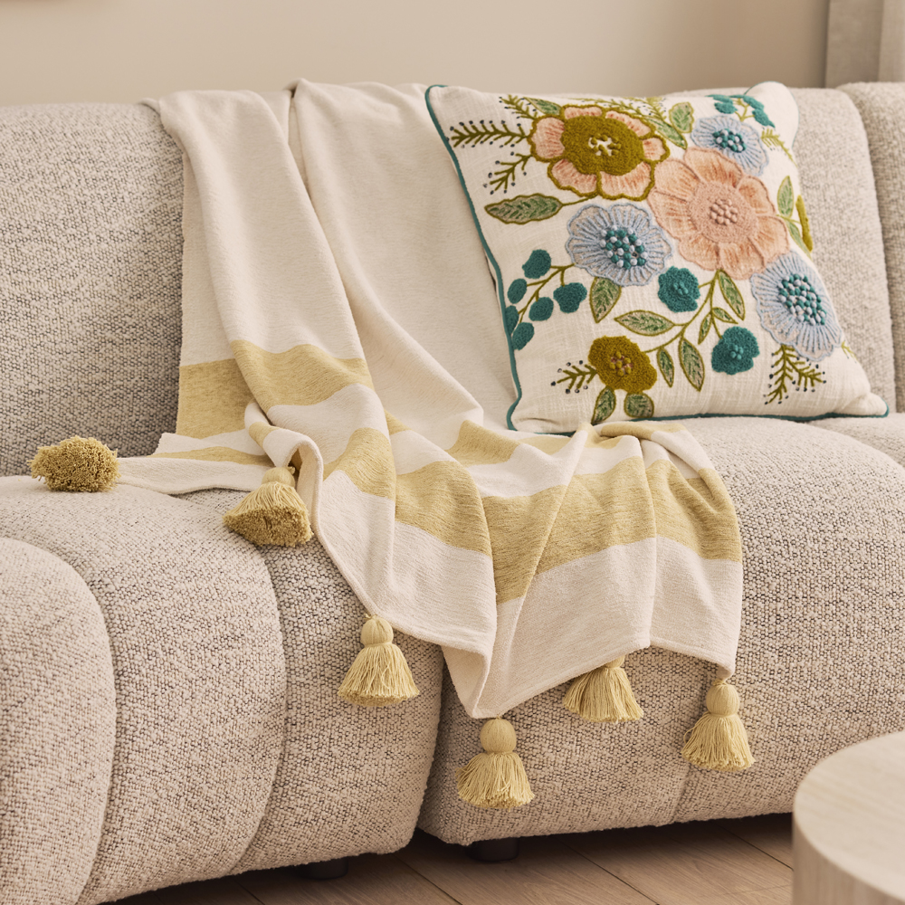 Garden House Pastel Yellow Stripe Throw | Adairs