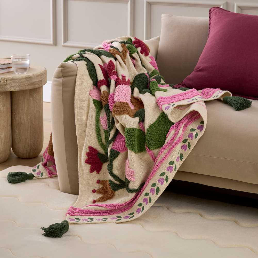 Greta Tufted Pink Throw | Adairs