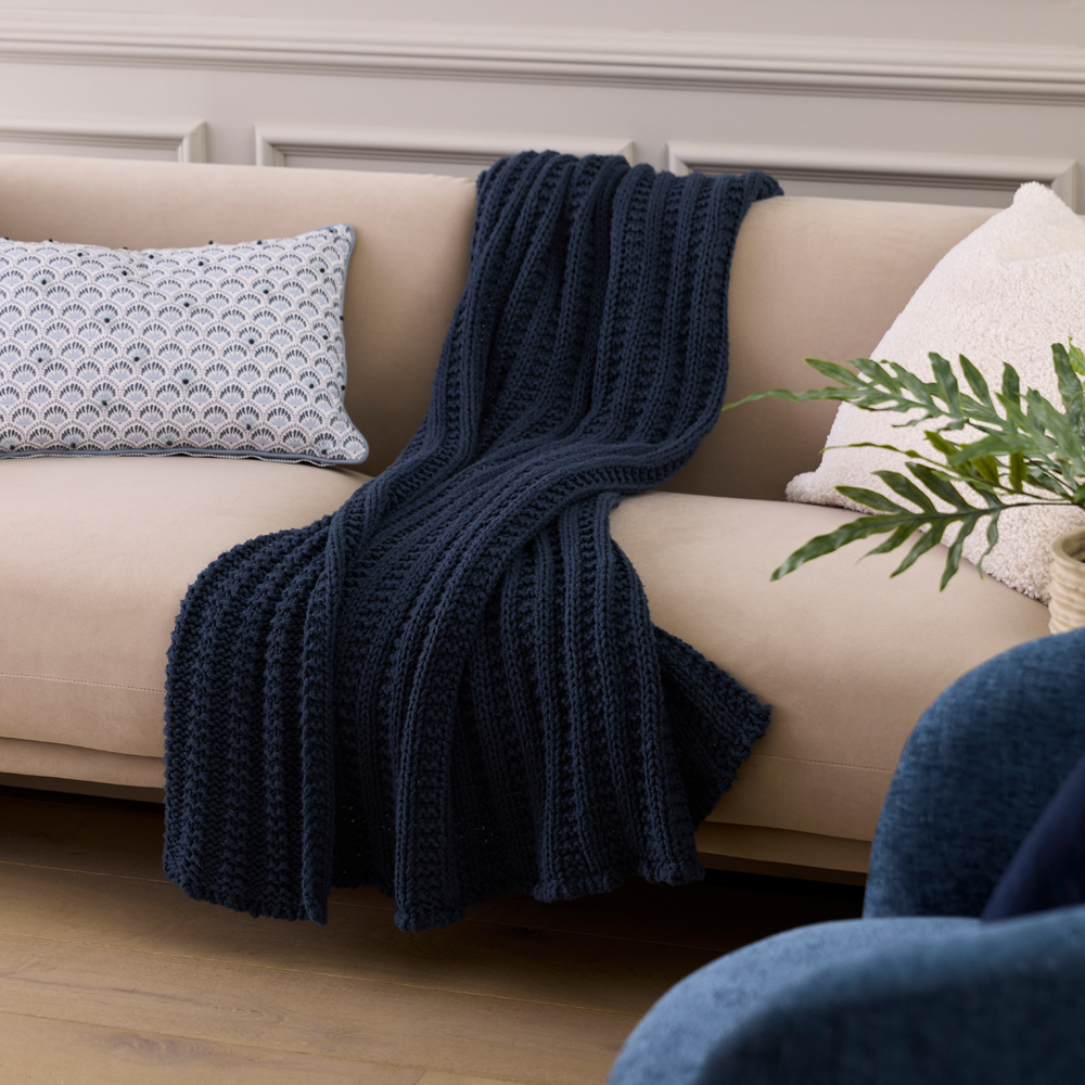 Riley Navy Knit Throw | Adairs
