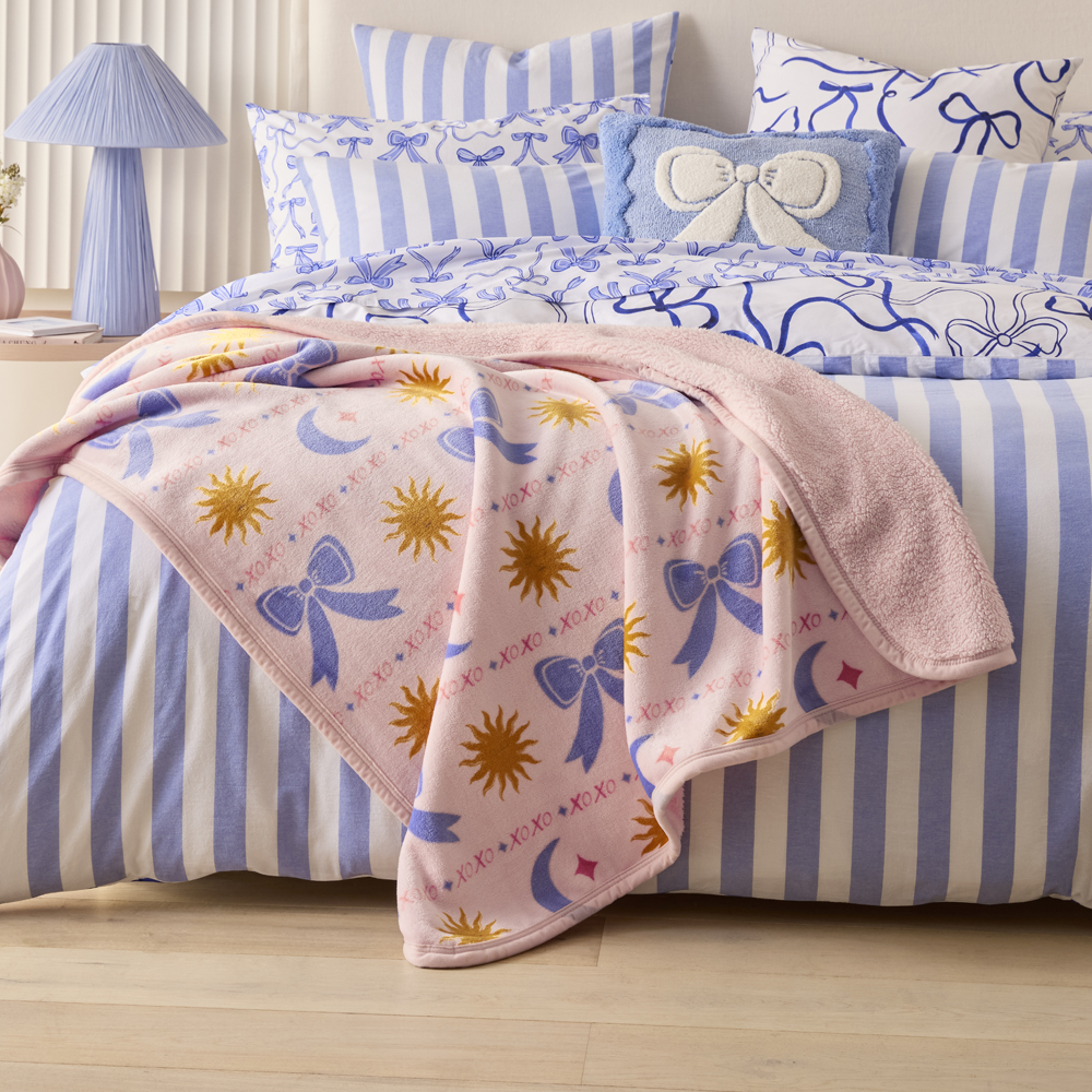 Sweet Dreams Pink & Blue Bows Sherpa Throw | Adairs