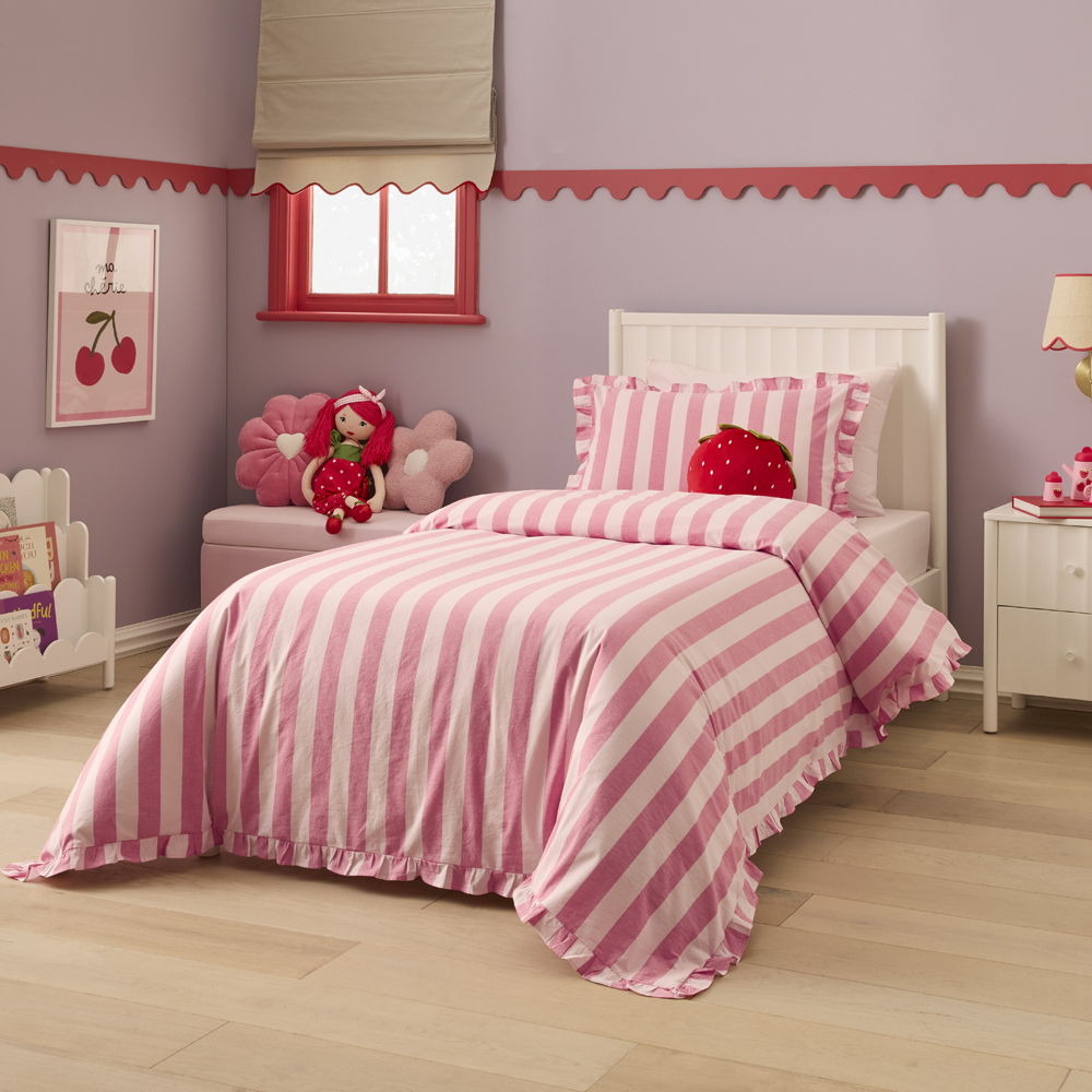 Adairs Kids - Stonewashed Muted Pink Red Ruffle Stripe Quilt Cover Set ...