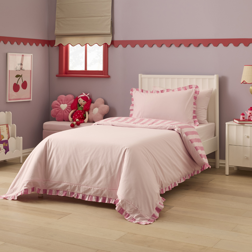 Adairs Kids - Stonewashed Muted Pink Red Ruffle Stripe Quilt Cover Set ...