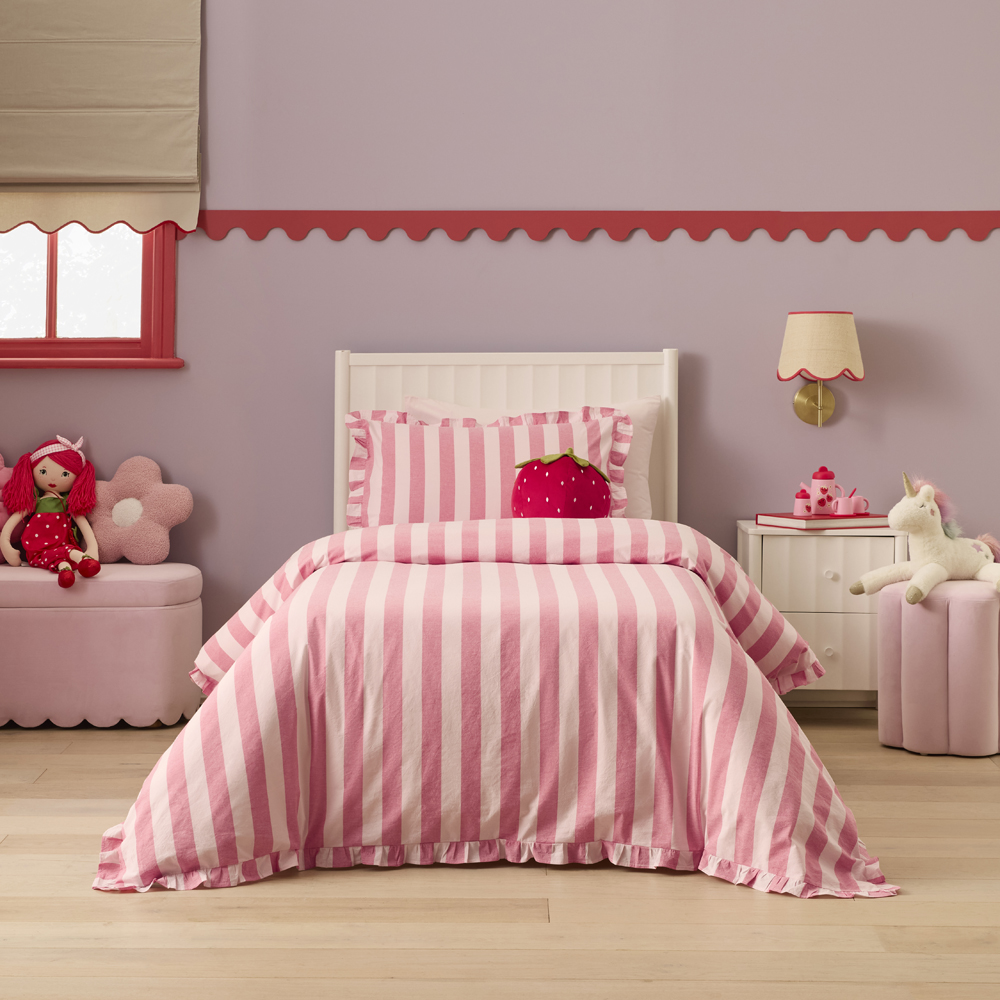 Adairs Kids - Stonewashed Muted Pink Red Ruffle Stripe Quilt Cover Set ...