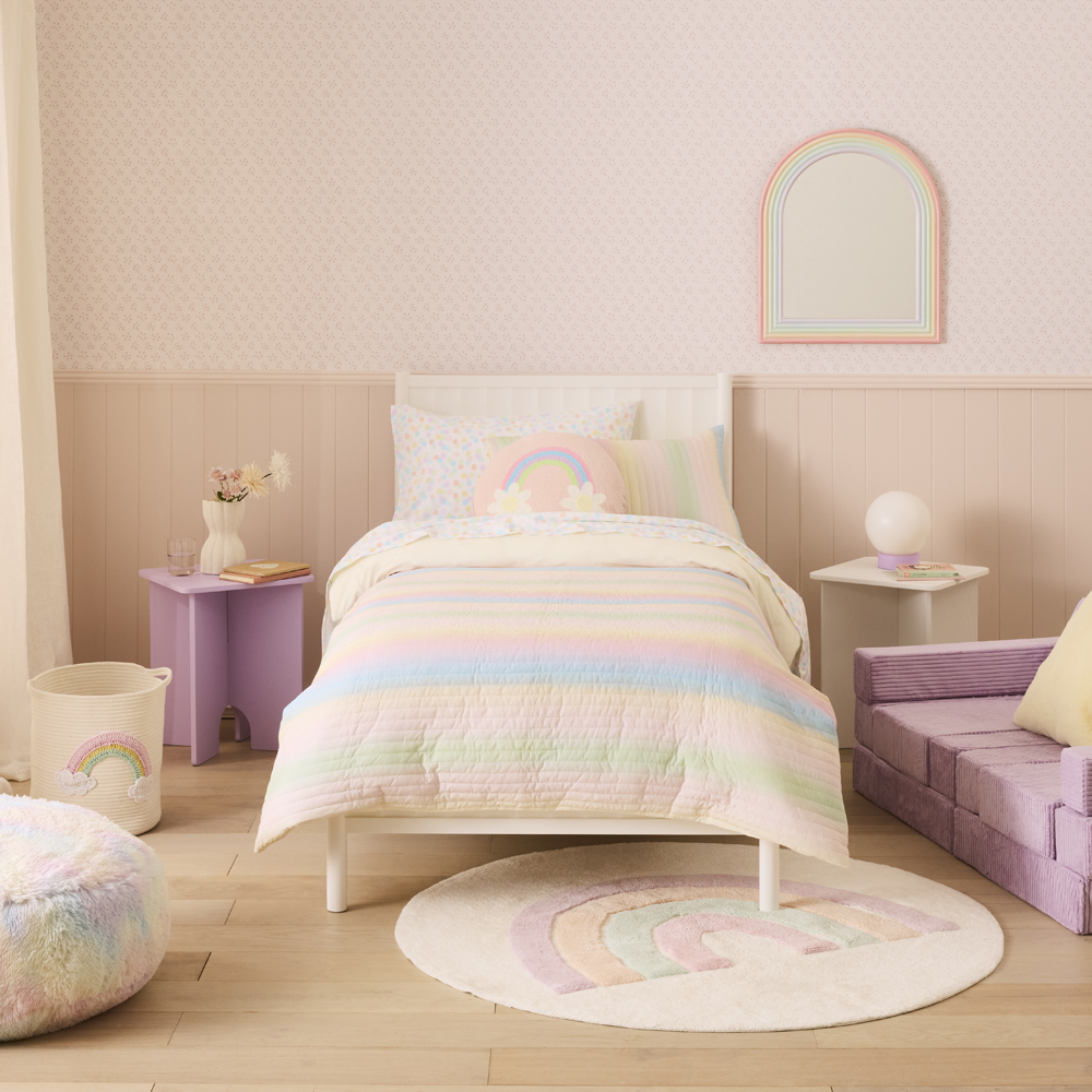 Adairs Kids - Ombre Quilted Rainbow Quilt Cover Set | Adairs