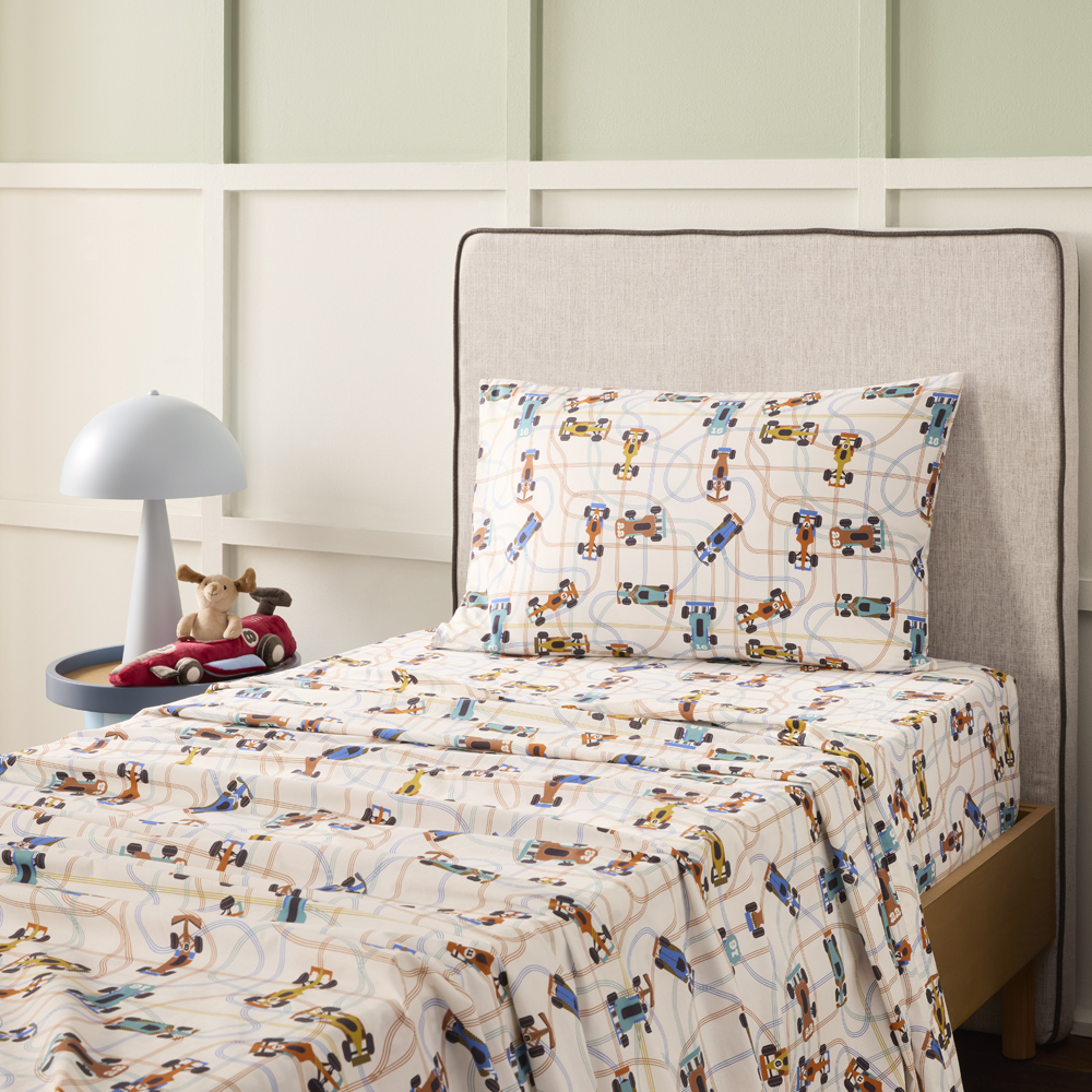 Adairs Kids - Speedy Race Car Off White Sheet Set | Adairs