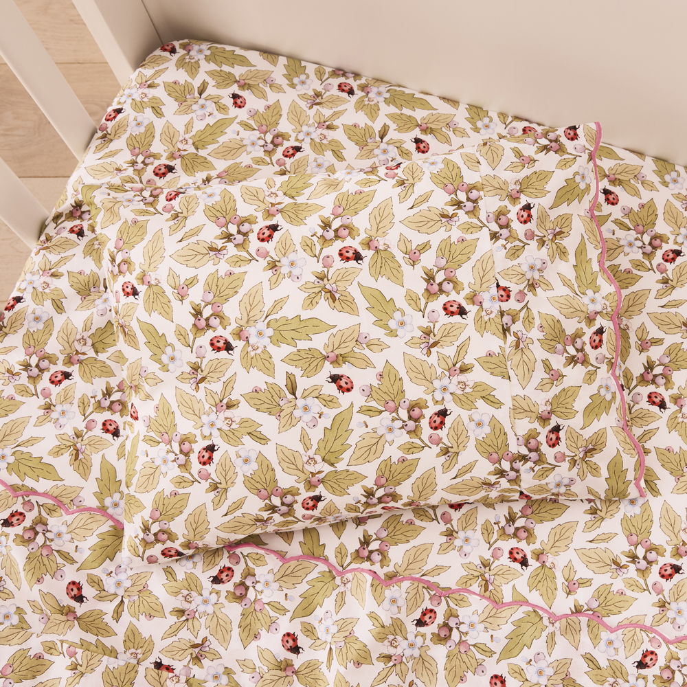 Fleur Harris Dancing Ladybugs White Scallop Cot Sheet Set | Adairs