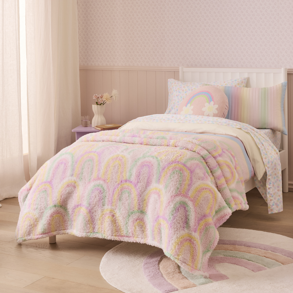 Adairs Kids - Sammy Ruby Rainbow Sherpa Blanket | Adairs