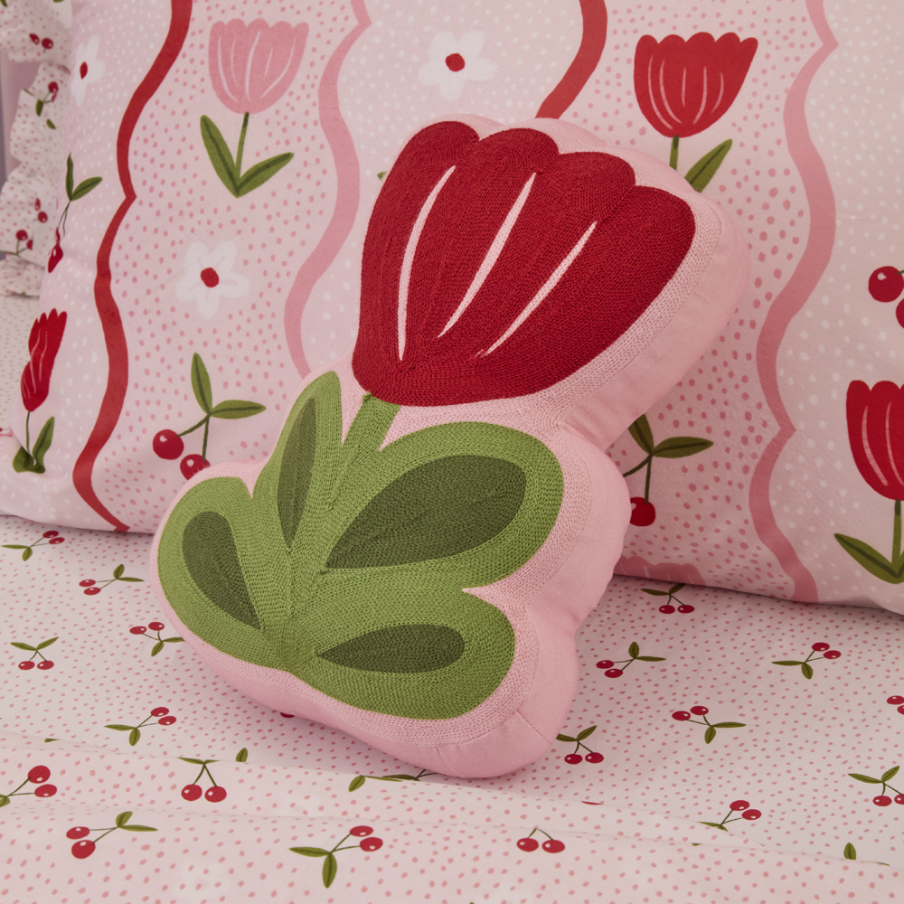 Adairs Kids - Red Tulip Shaped Kids Cushion | Adairs