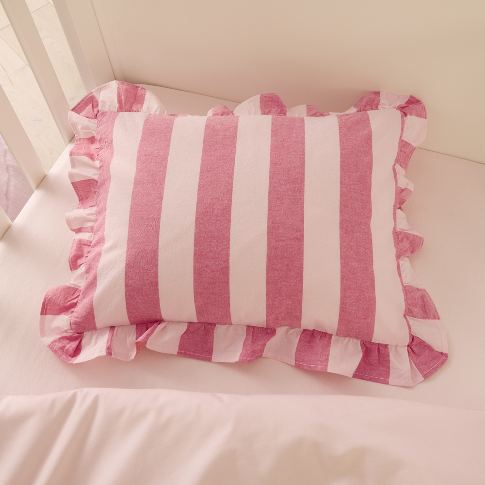 Adairs Kids - Stonewashed Muted Pink Red Ruffle Stripe Cot Quilt Cover ...