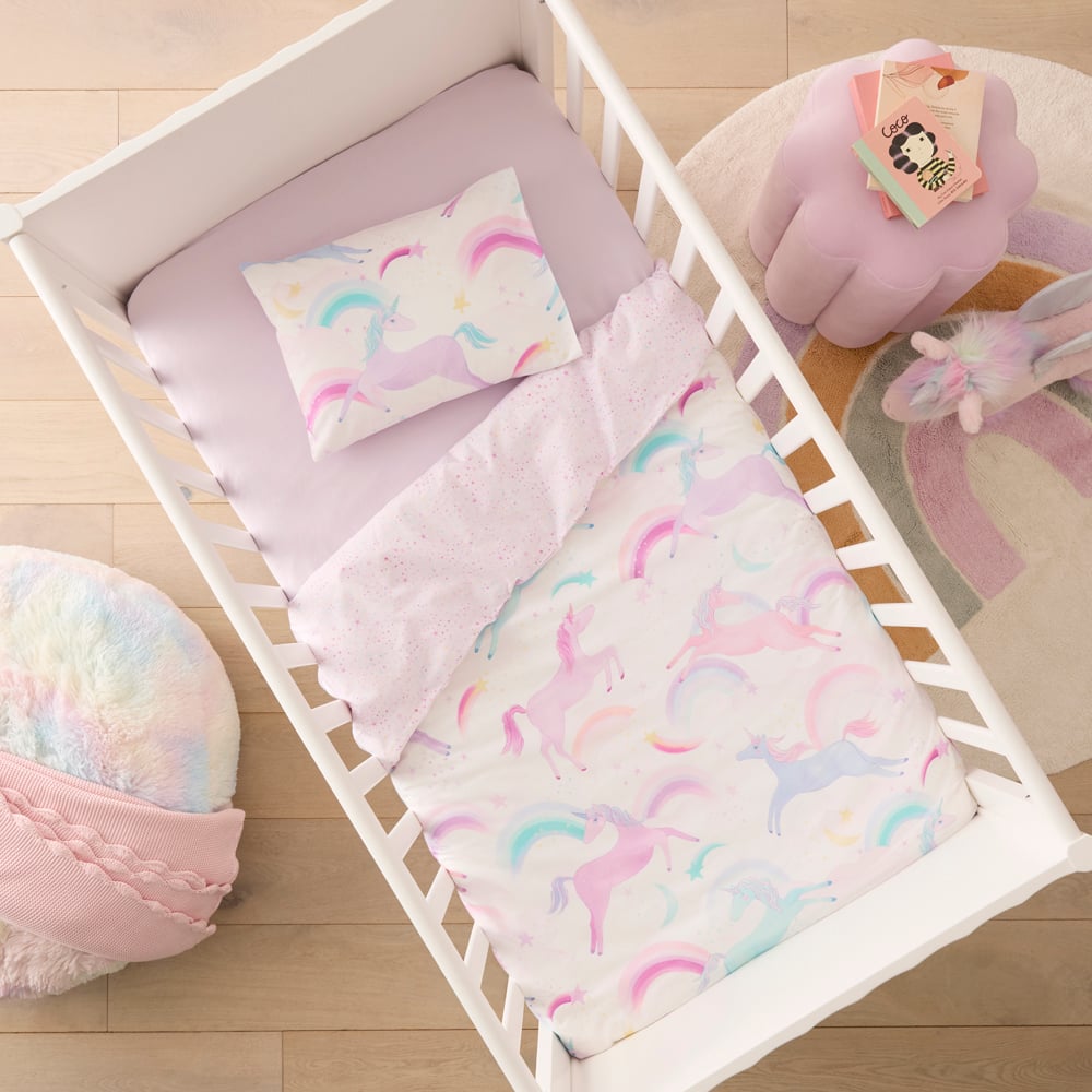 Adairs Kids - Rainbows and Unicorn Cot Quilt Cover Set | Adairs