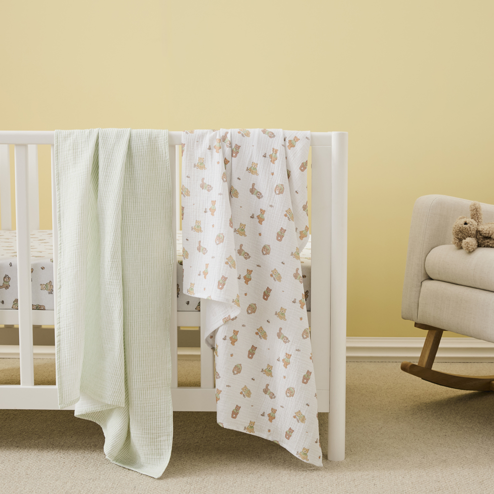 Adairs Kids - Teddy Bear Love Cotton Muslin Swaddles 2pk | Adairs
