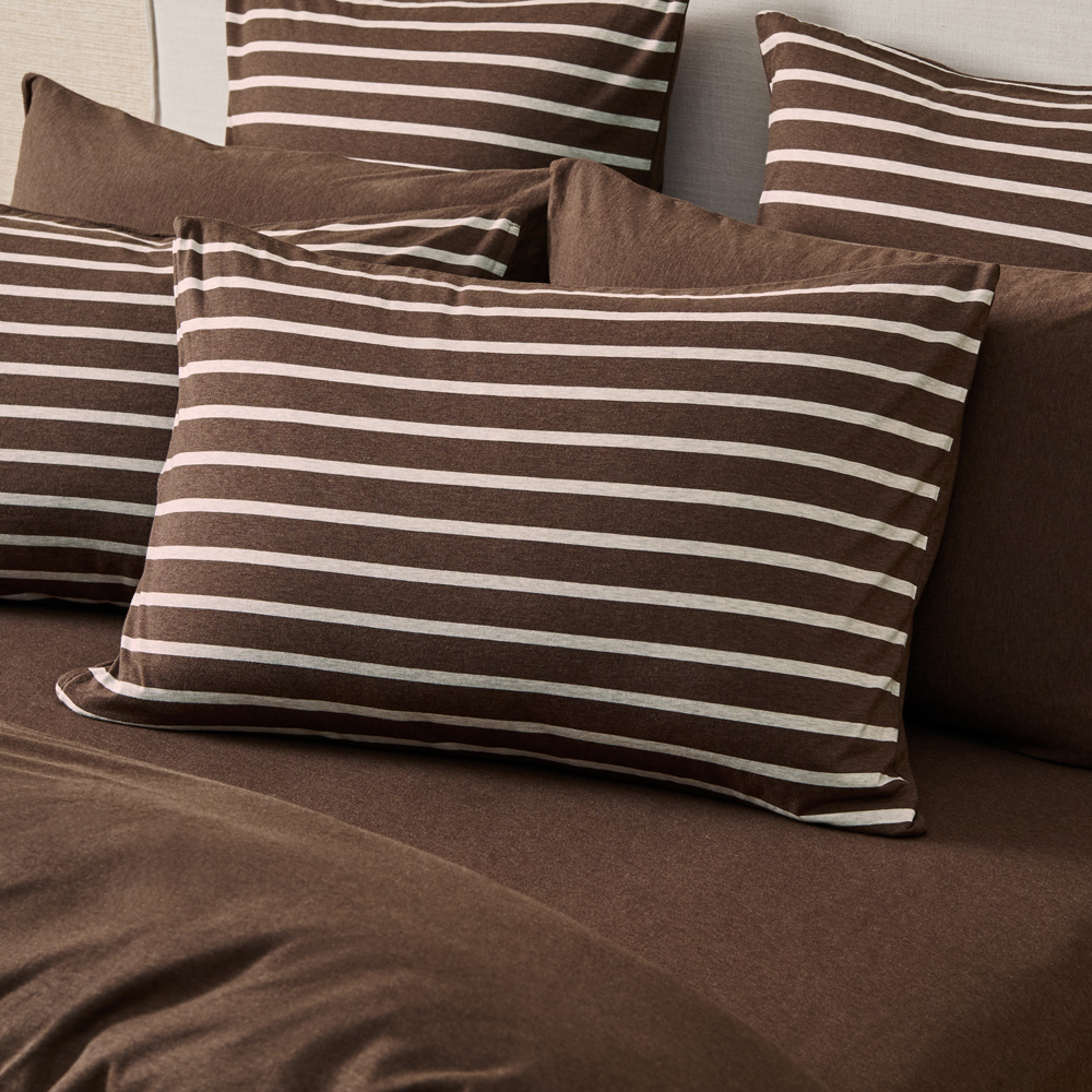 Ultra Soft Jersey Chocolate & Oat Stripe Pillowcases | Adairs