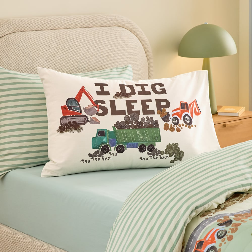 Adairs Kids - I Dig Sleep Mist Green Text Pillowcase | Adairs