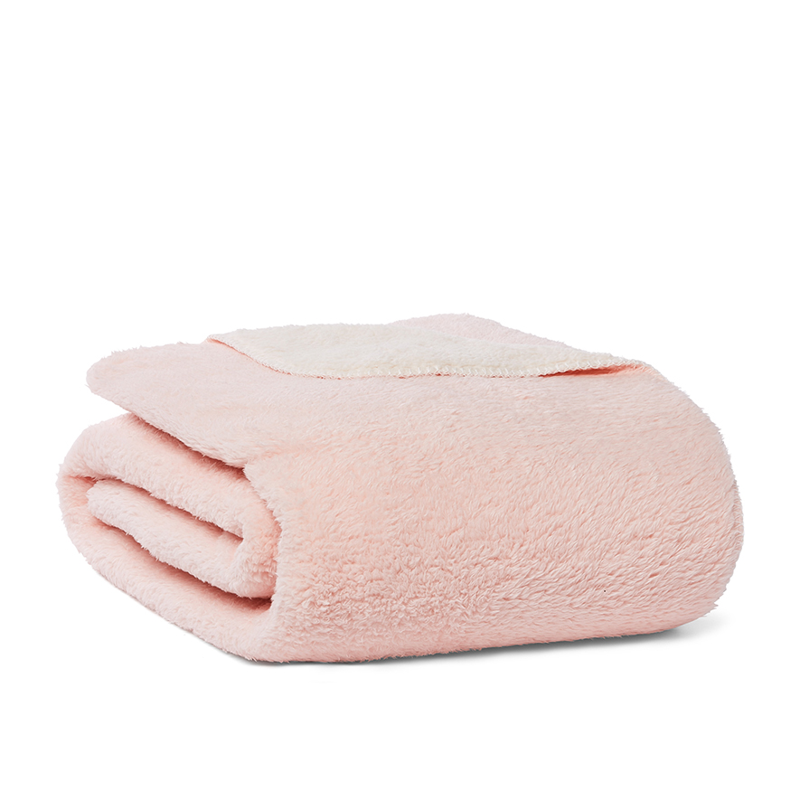 Cosy Pink & White Sherpa Blanket | Adairs