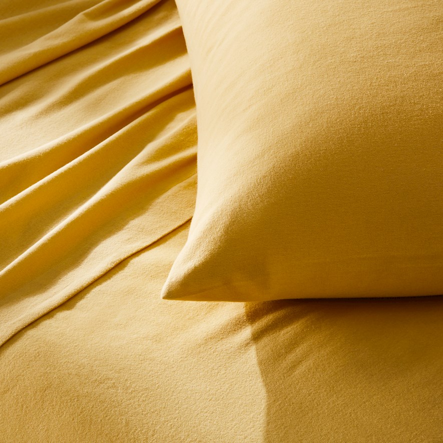 Plain Dye Flannelette Mustard Sheet Set | Adairs