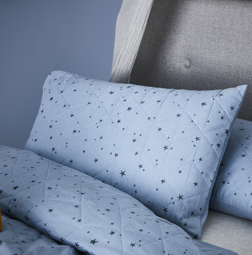 Stanley Star Quilted Flannelette Quilt Cover Set Blue | Adairs