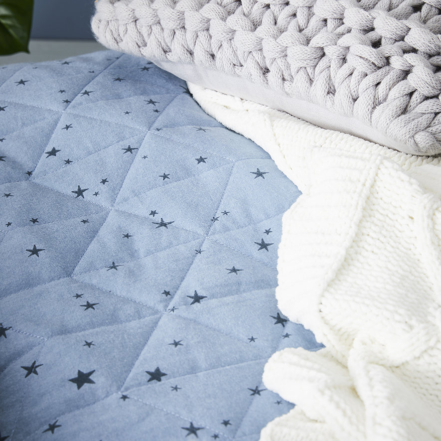 Stanley Star Quilted Flannelette Quilt Cover Set Blue | Adairs