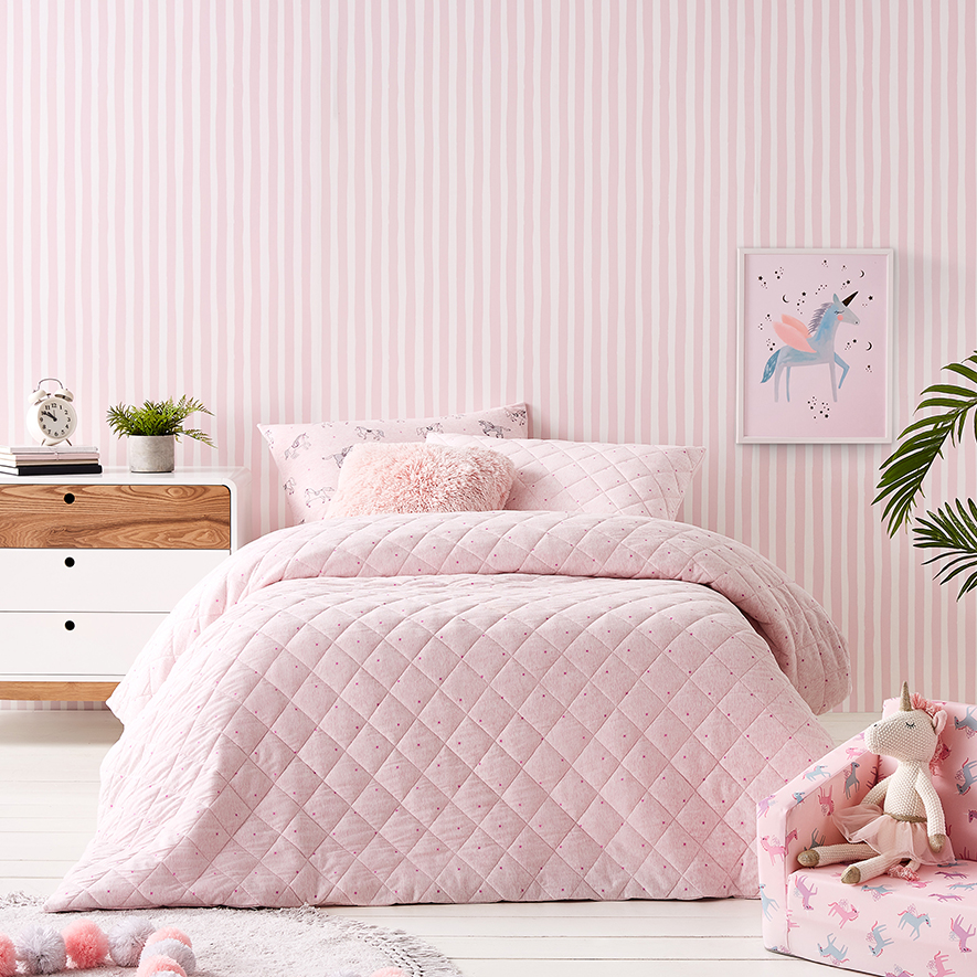 Starburst Jersey Quilted Pink Quilt Cover Set | Adairs