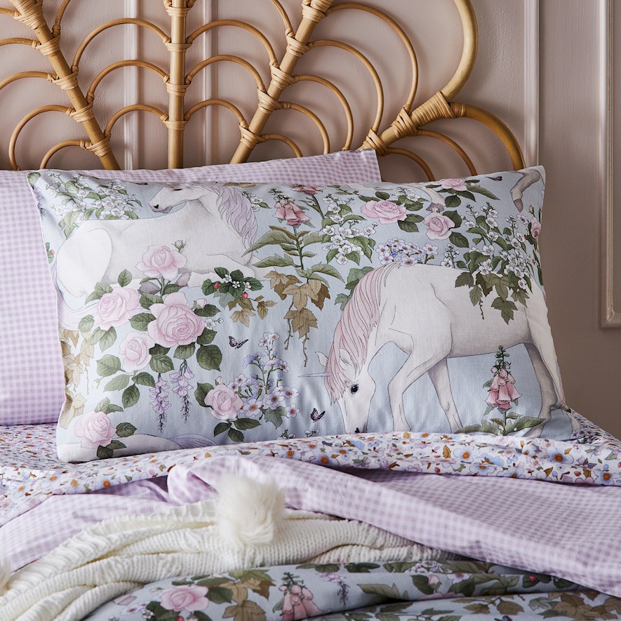 Fleur Harris Unicorn Rose Soft Aqua Quilt Cover Set | Adairs
