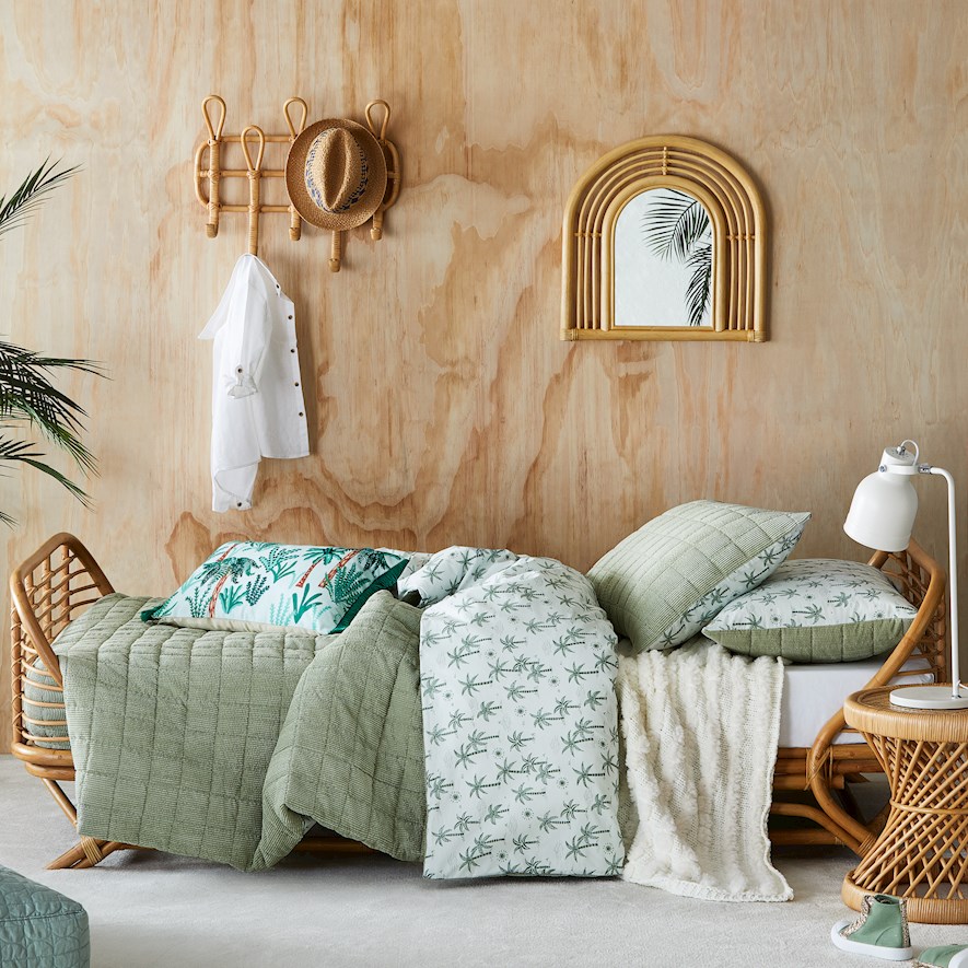 Palm Quilted Corduroy Sage Quilt Cover Set | Adairs