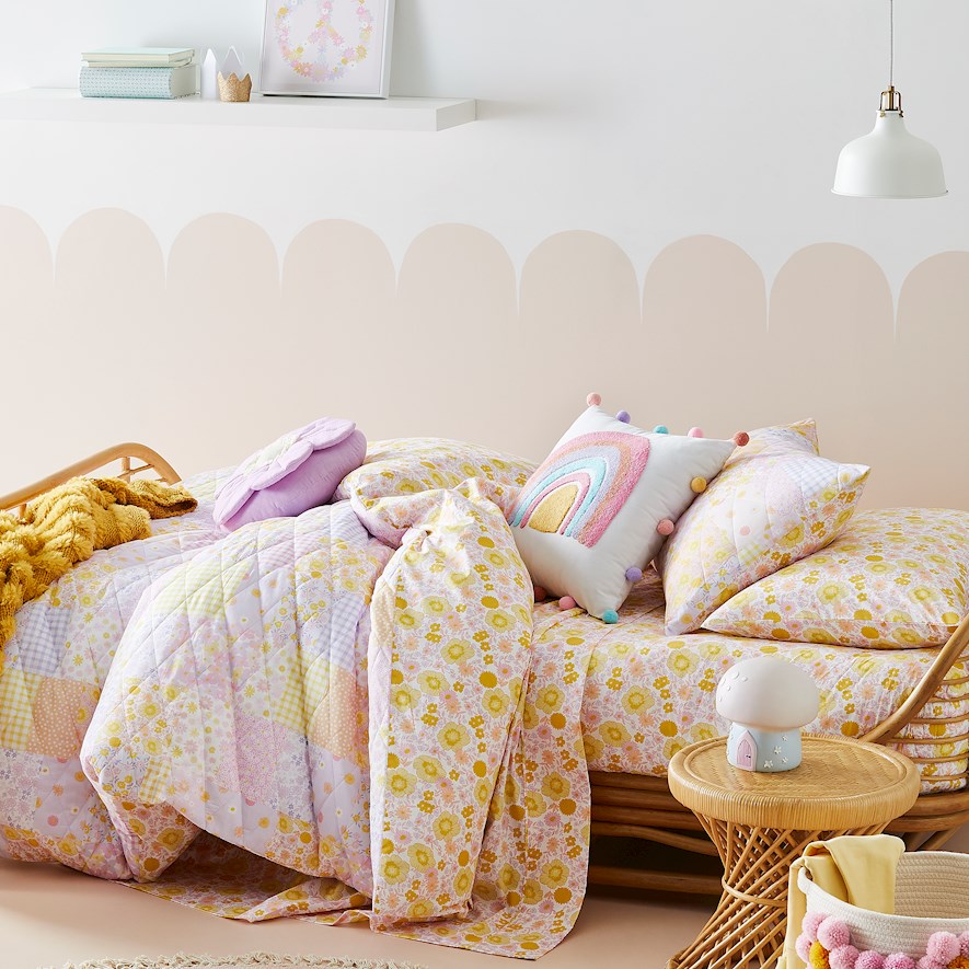 Feed the Flowers Patchwork Quilted Multi Quilt Cover Set | Adairs