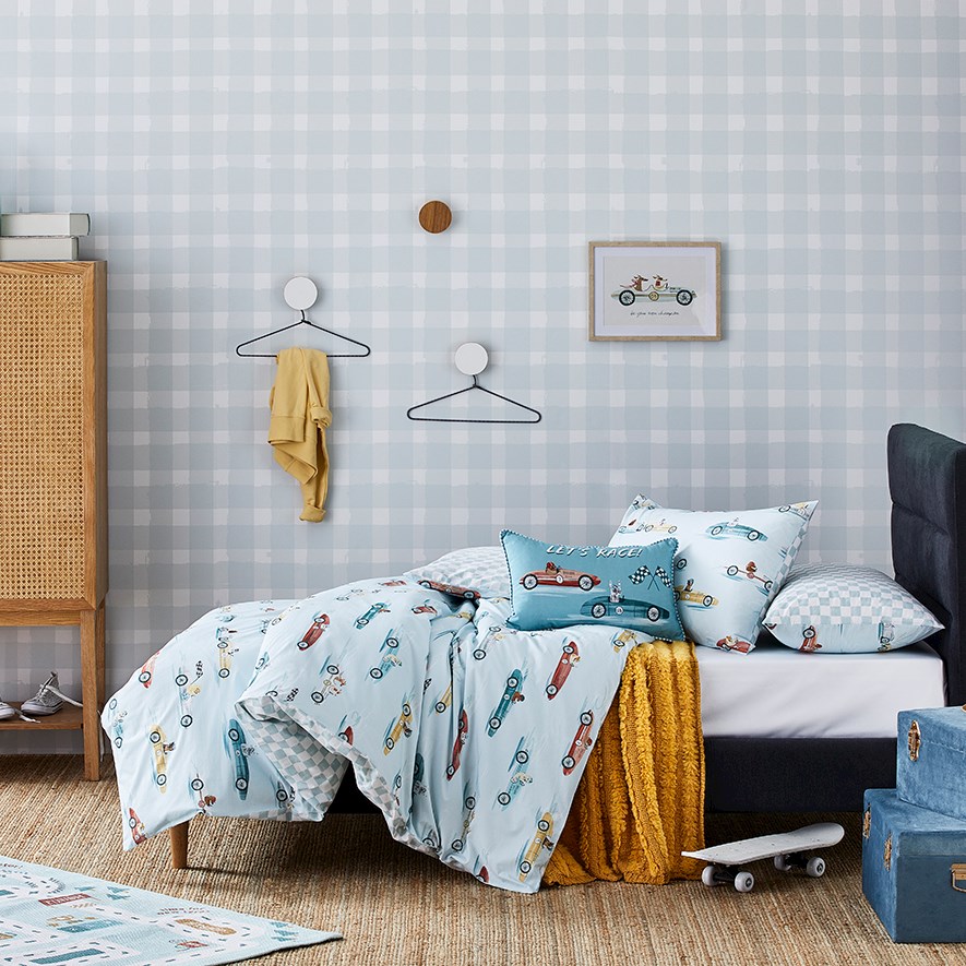 Speedy Raceway Powder Blue Quilt Cover Set | Adairs