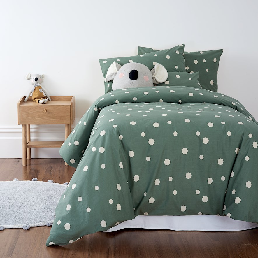 Mark Tuckey Kids Polka Organic Bedlinen Cot Moss Quilt Cover Set | Adairs