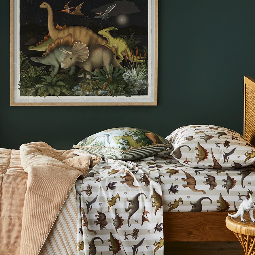 Fleur Harris Prehistorica Natural & White Stripe Flat Sheets | Adairs