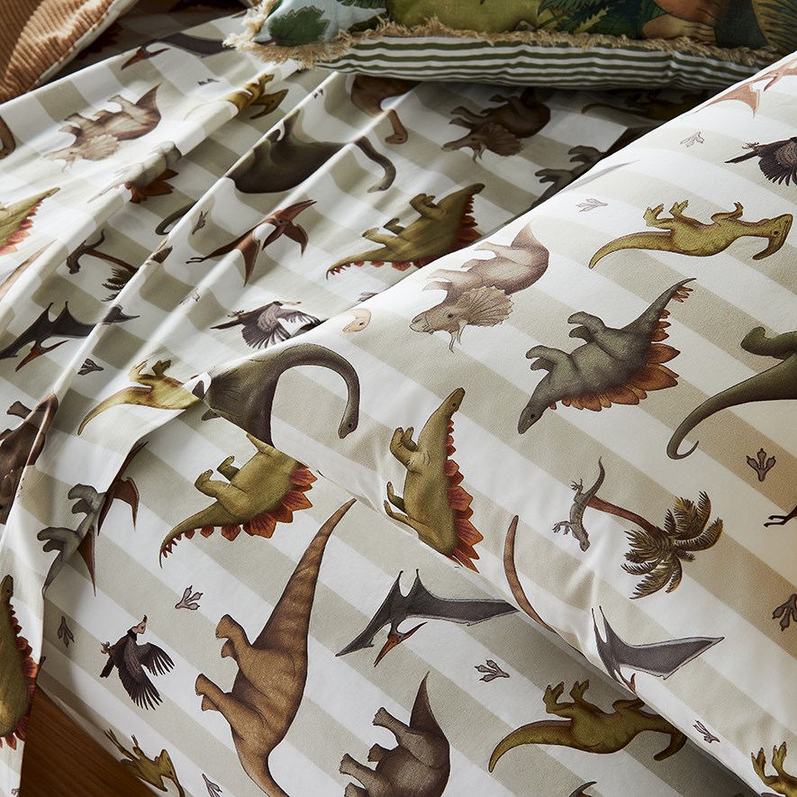 Fleur Harris Prehistorica Natural & White Stripe Flat Sheets | Adairs