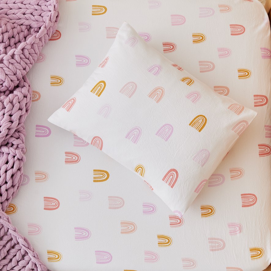 Rainbow Pink Stonewashed Cot Fitted Sheet Set | Adairs