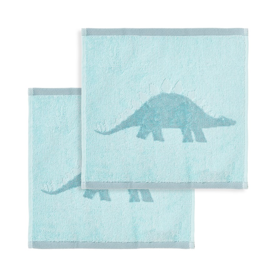 Adairs Kids - Stegosaurus Aqua Face Washers Pack of 2 | Adairs