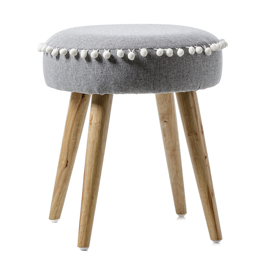 Princess Pom Pom Stool Pale Grey | Adairs