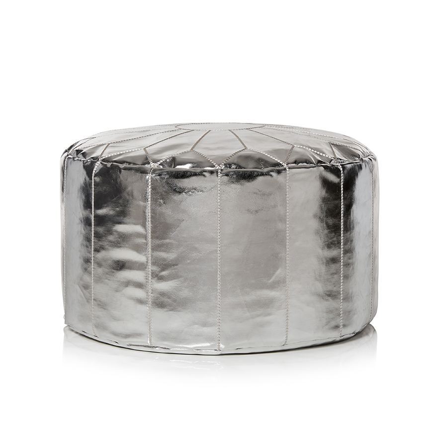Macy Metallic Pouf in Silver | Adairs