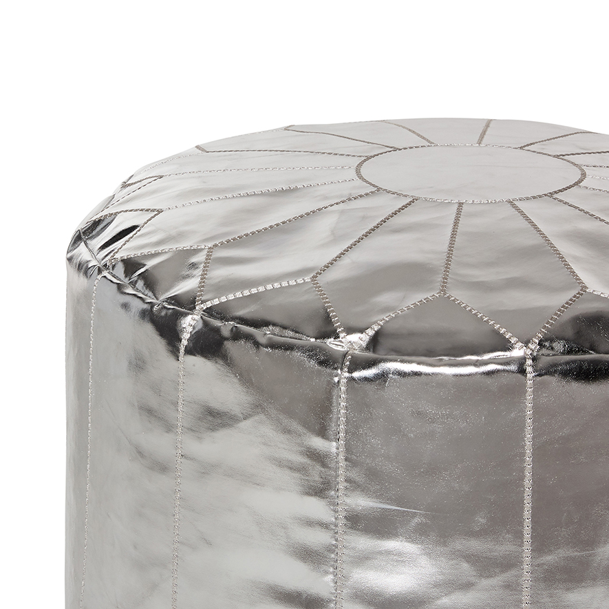 Macy Metallic Pouf in Silver | Adairs