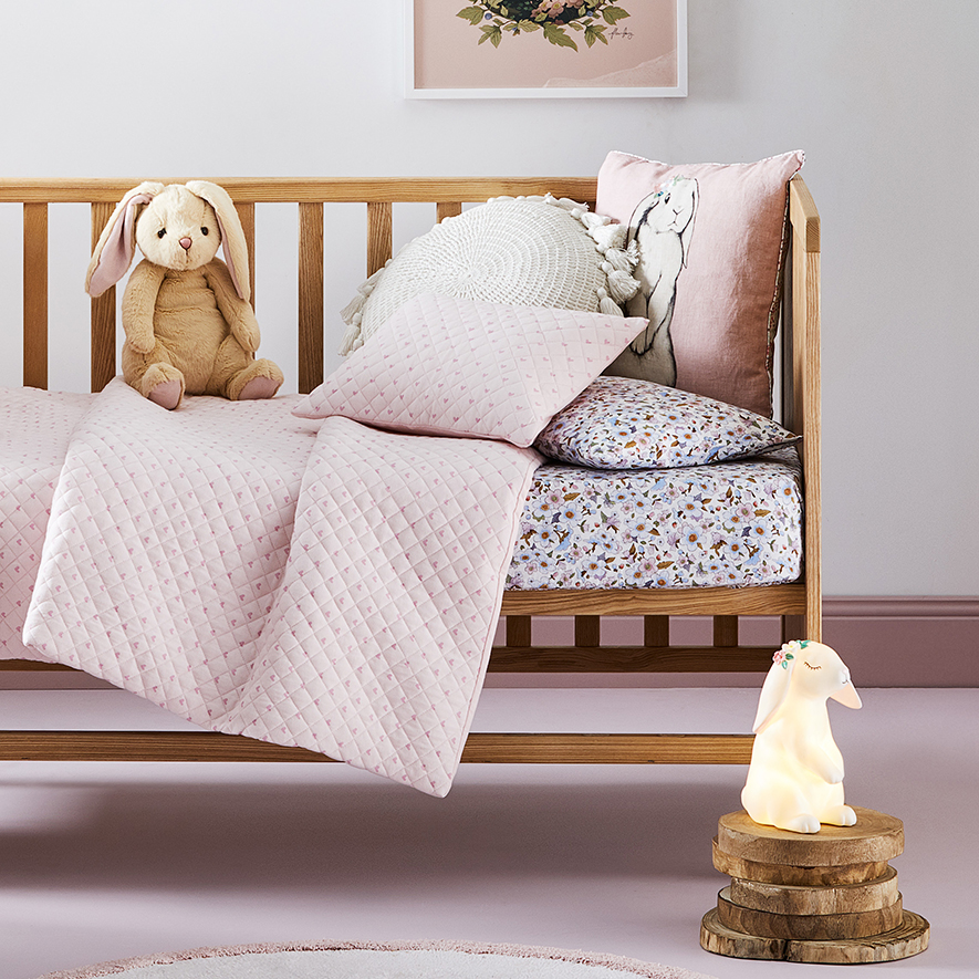 Sweetheart Jersey Quilted Pink Cot Quilt Cover Set | Adairs